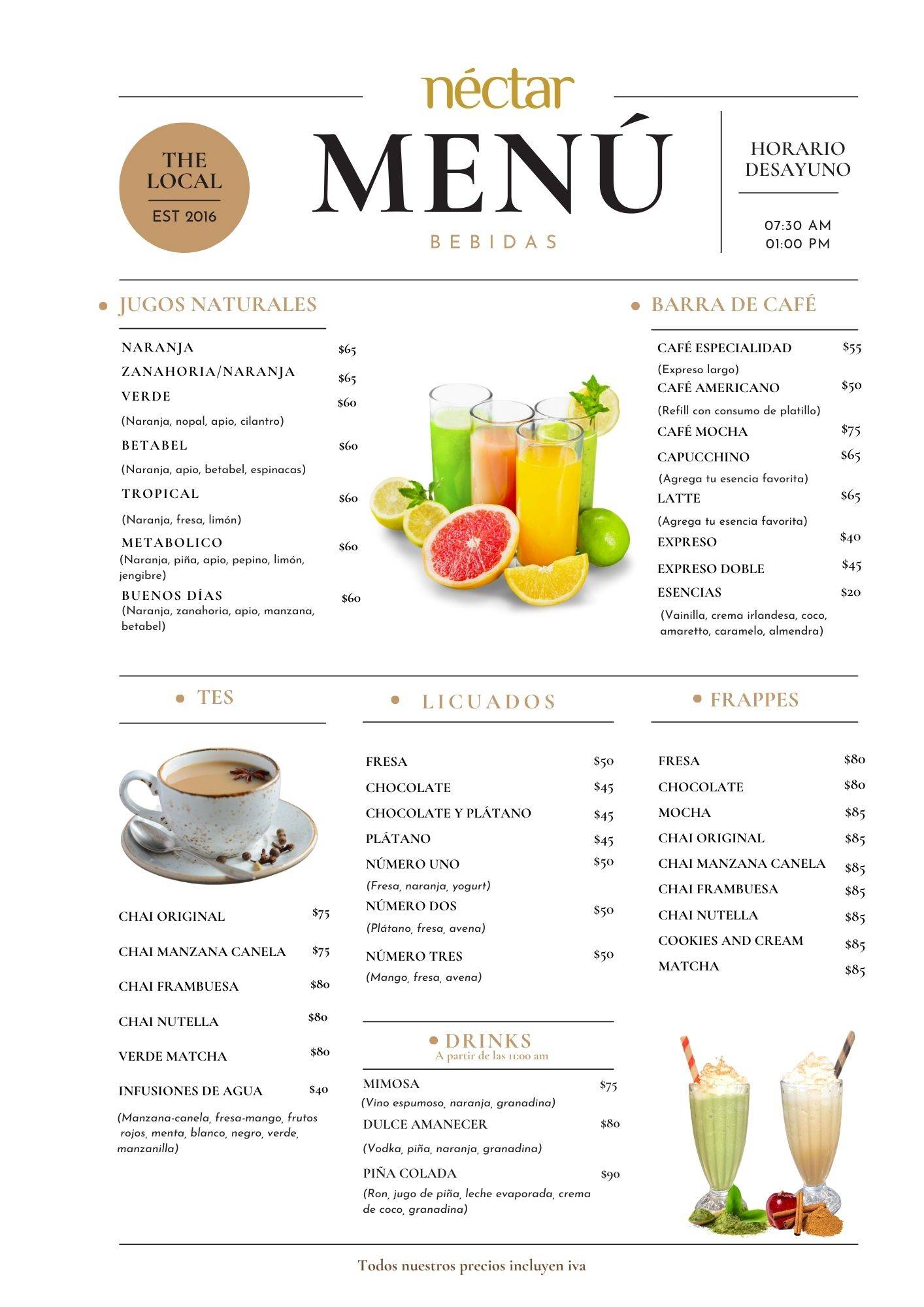 Carta de Néctar Restaurante Cafetales, Chihuahua