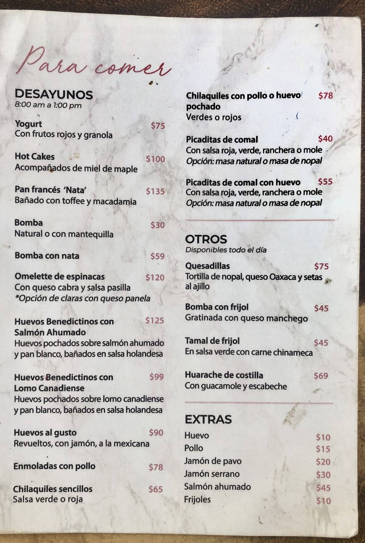 Carta de NATA REFORMA Repostería & Café, Veracruz