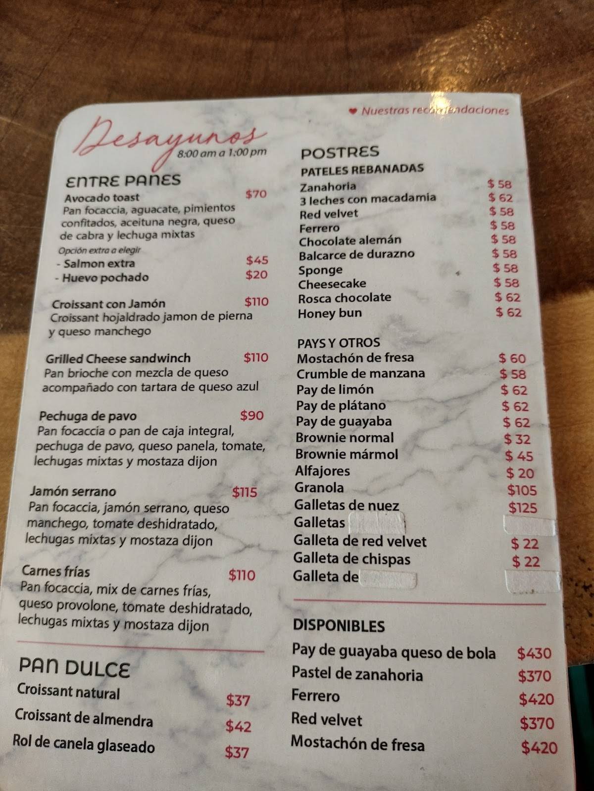 Carta de NATA REFORMA Repostería & Café, Veracruz