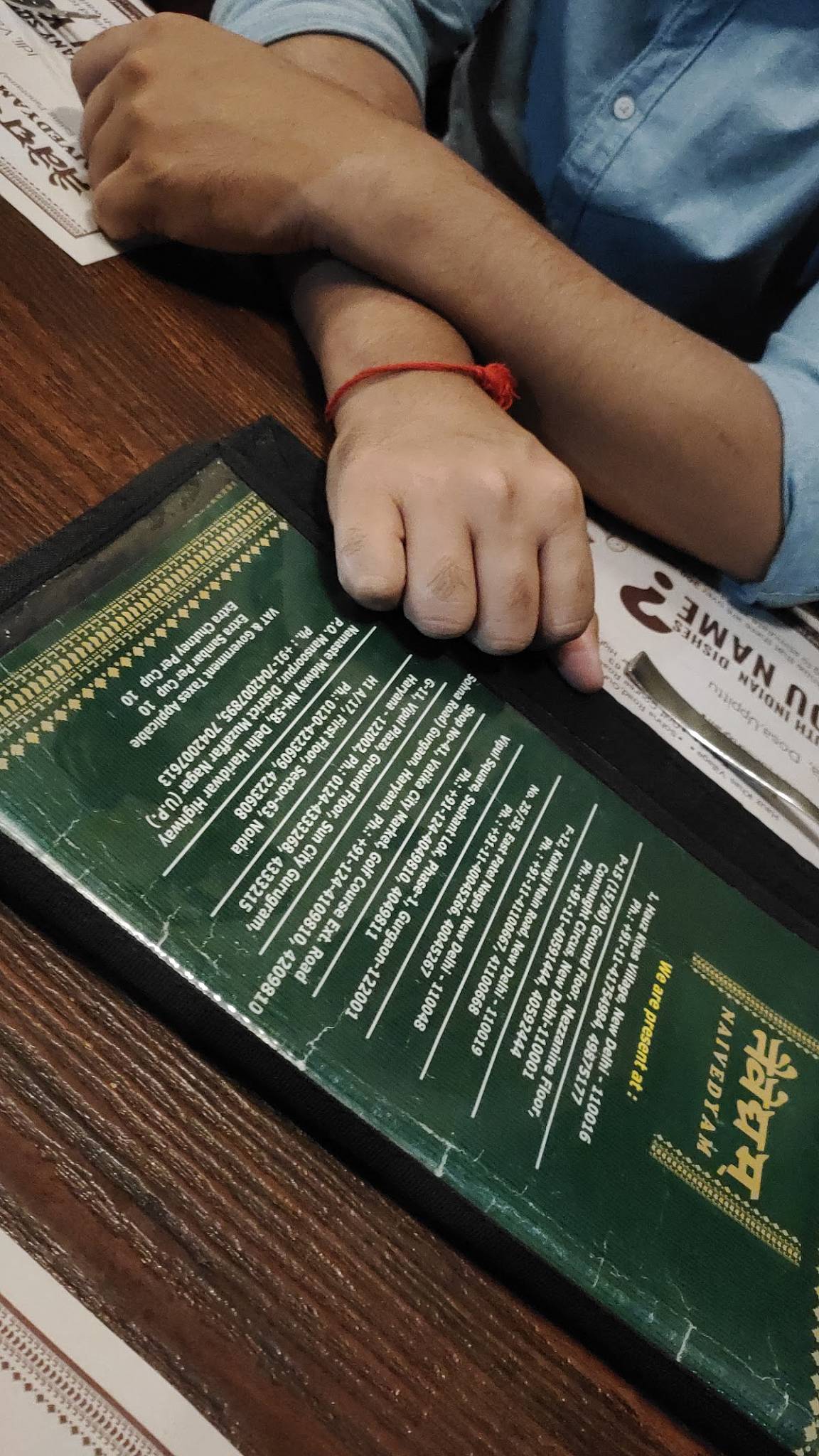 Menu at Naivedyam, Noida