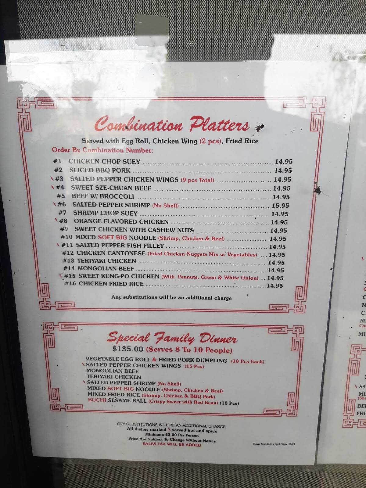 Menu at Royal Mandarin restaurant, National City