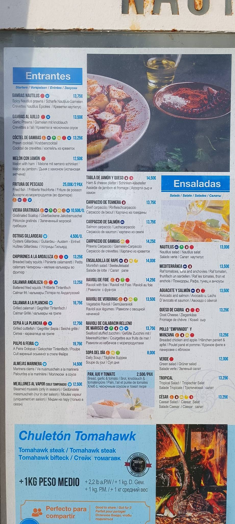 Menu at Nautilus Restaurante, Torrevieja