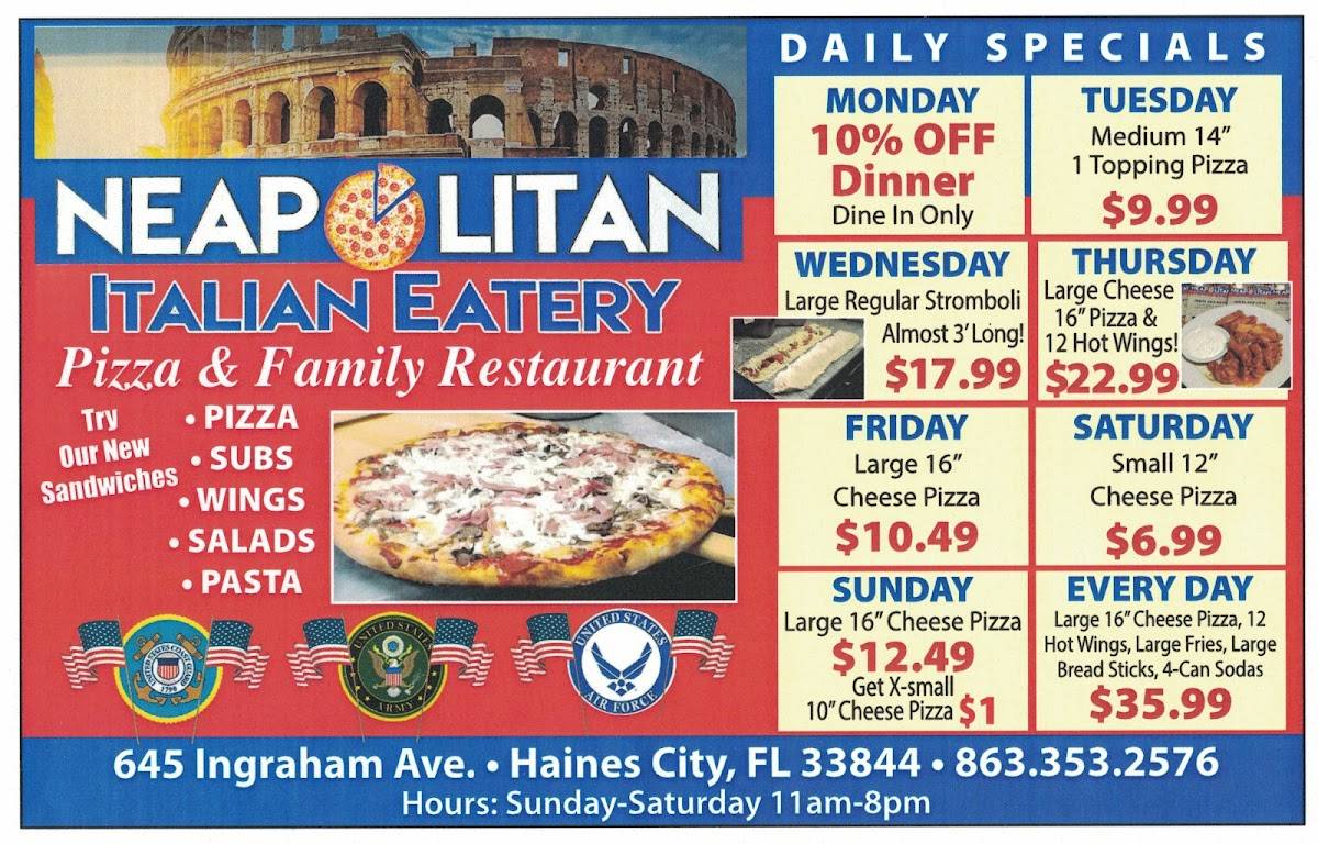 Menu at Neapolitan Italian Eatery pizzeria, Haines City
