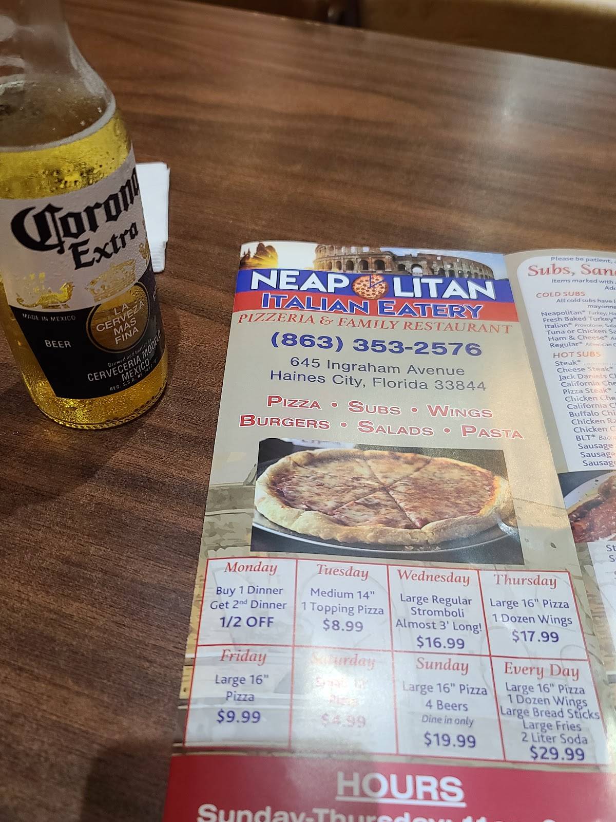 Menu at Neapolitan Italian Eatery pizzeria, Haines City