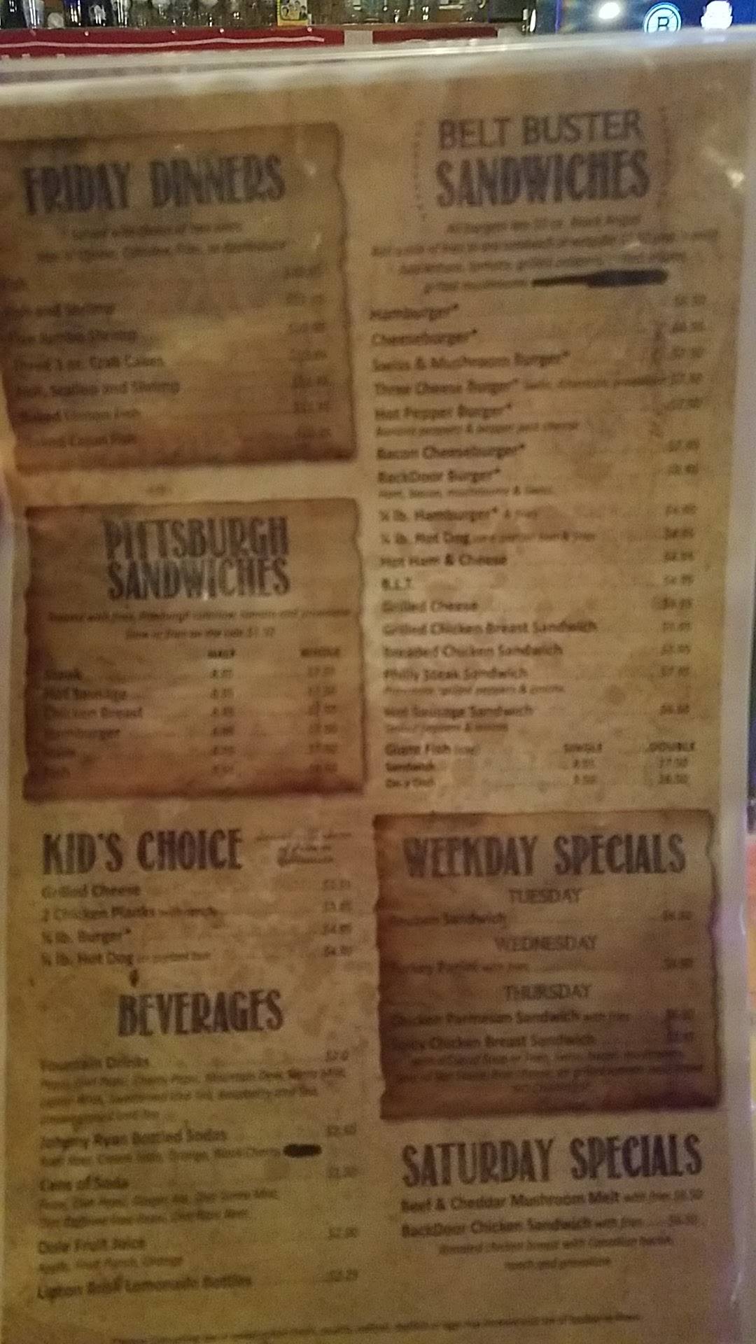 Menu at Back Door Tavern pub & bar, New Brighton