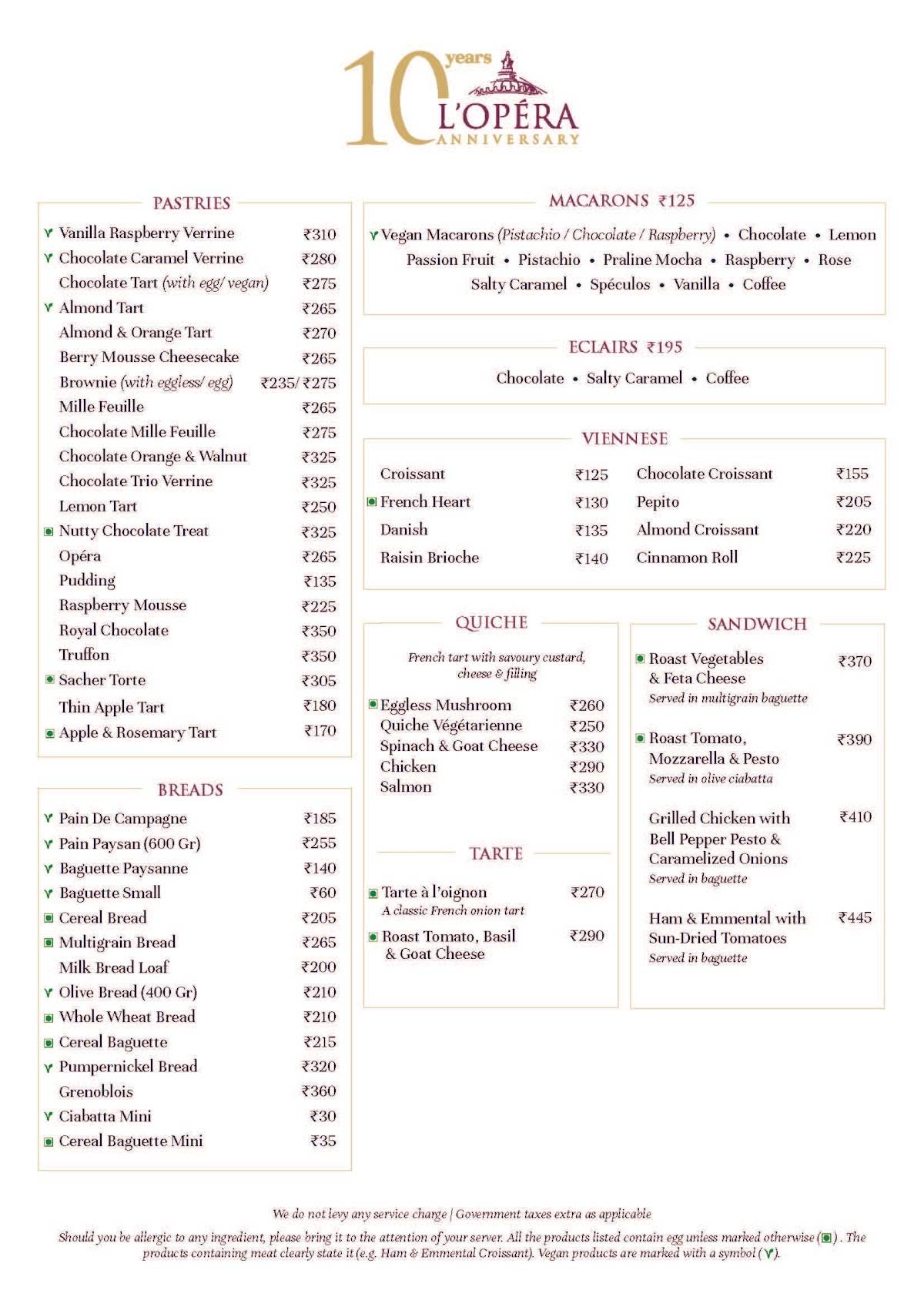 Menu at L'Opéra Bikaner House, New Delhi, Pandara Flats