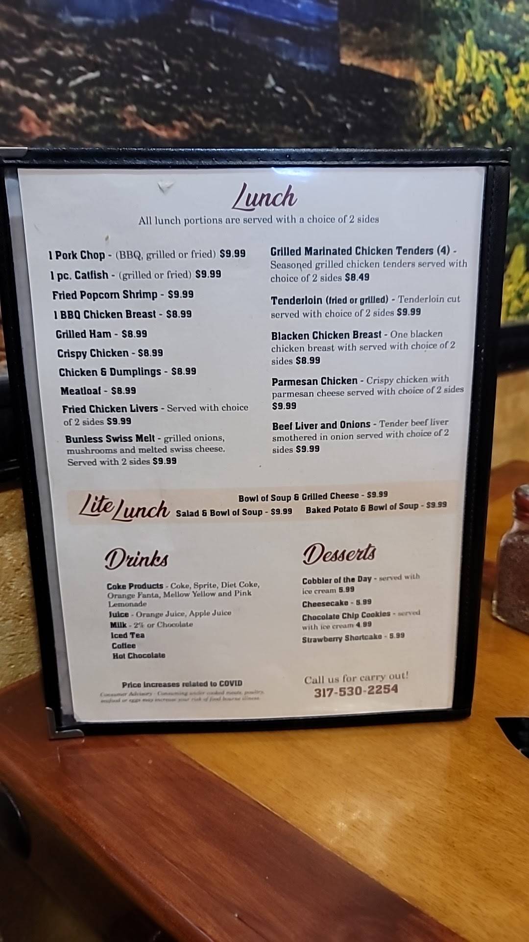Menu at Friend's Diner restaurant, Whiteland