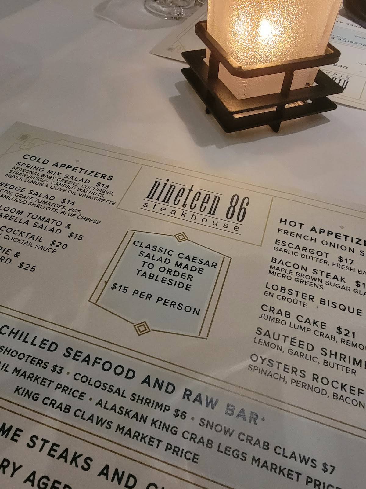 Menu at Nineteen 86 Steakhouse, Glendale
