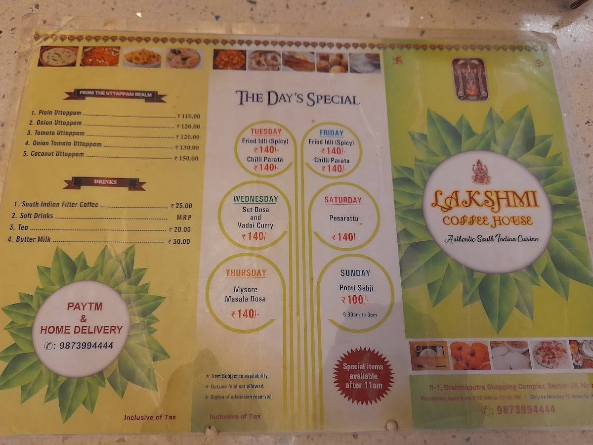 Menu at Lakshmi Coffee House, Noida, R1