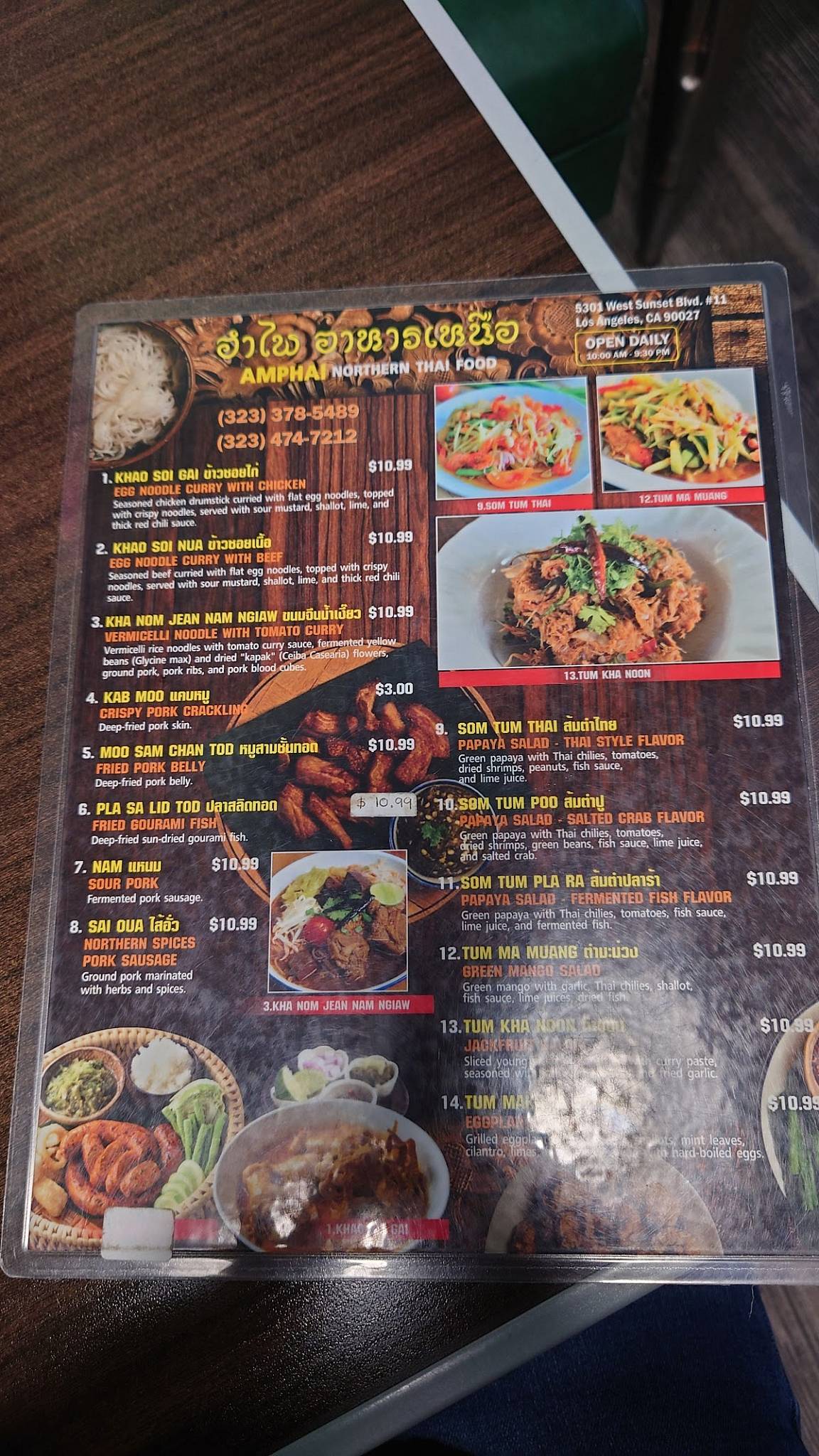 Menu at Amphai Northern Thai Food Club, Los Angeles
