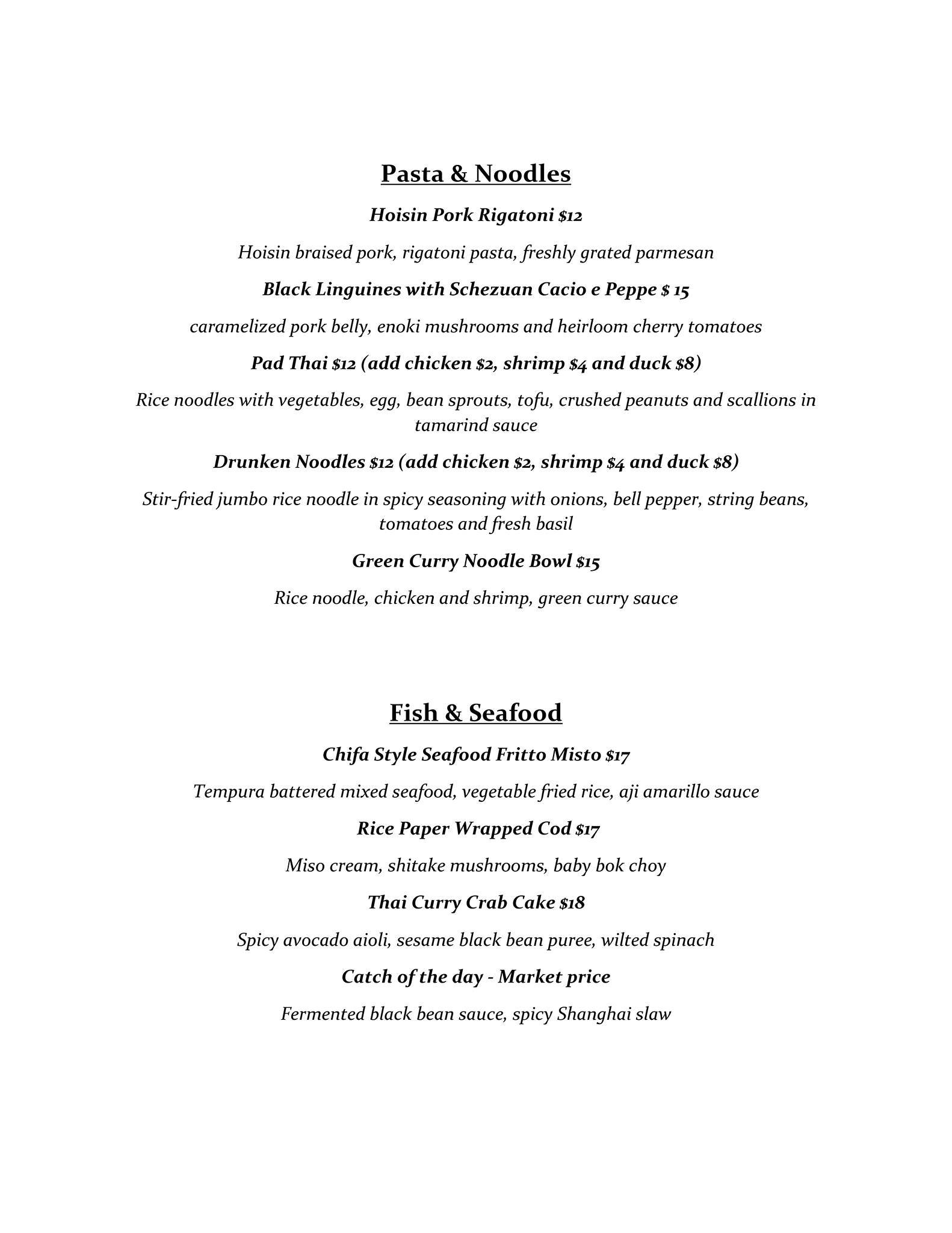 Menu at Nui Nui Kitchen restaurant, Phoenixville