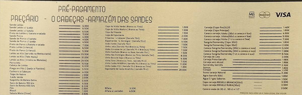 Menu em O Cabeças - Armazém das Sandes restaurante, Rio Tinto
