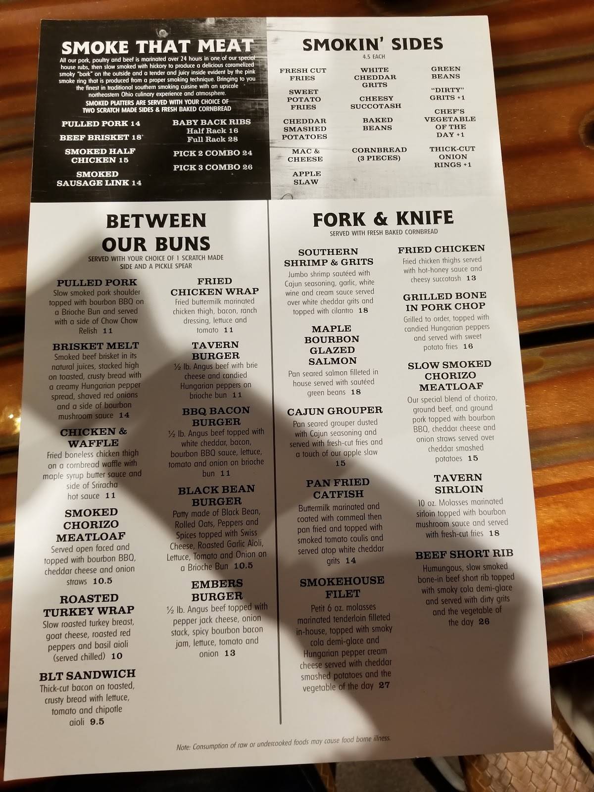 Menu at Oak and Embers Tavern Hudson pub & bar, Hudson