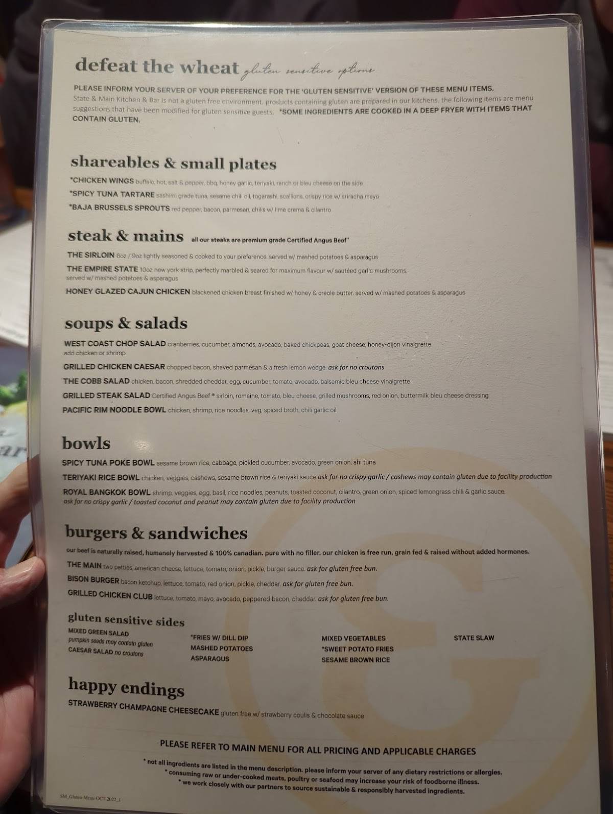 Menu at State & Main pub & bar, Oakville
