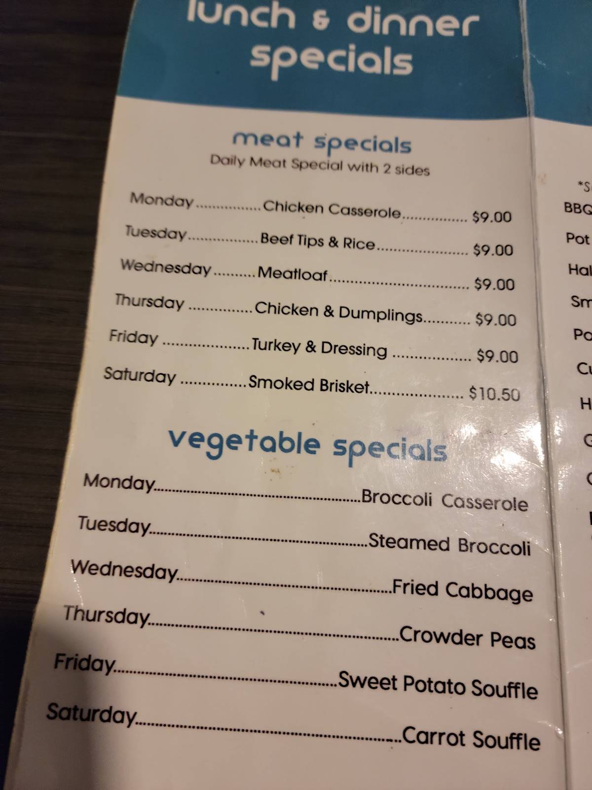 Menu at Oakwood Cafe, Dalton