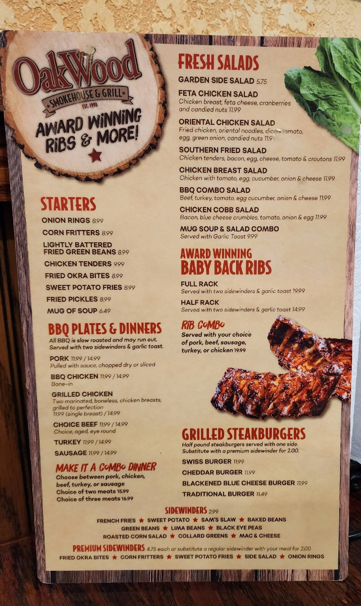Menu at Oakwood Smokehouse & Grill BBQ, Eustis