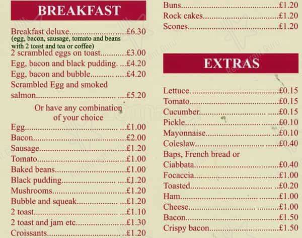 Menu at Old English Coffee House., London, 1A Montrose Pl