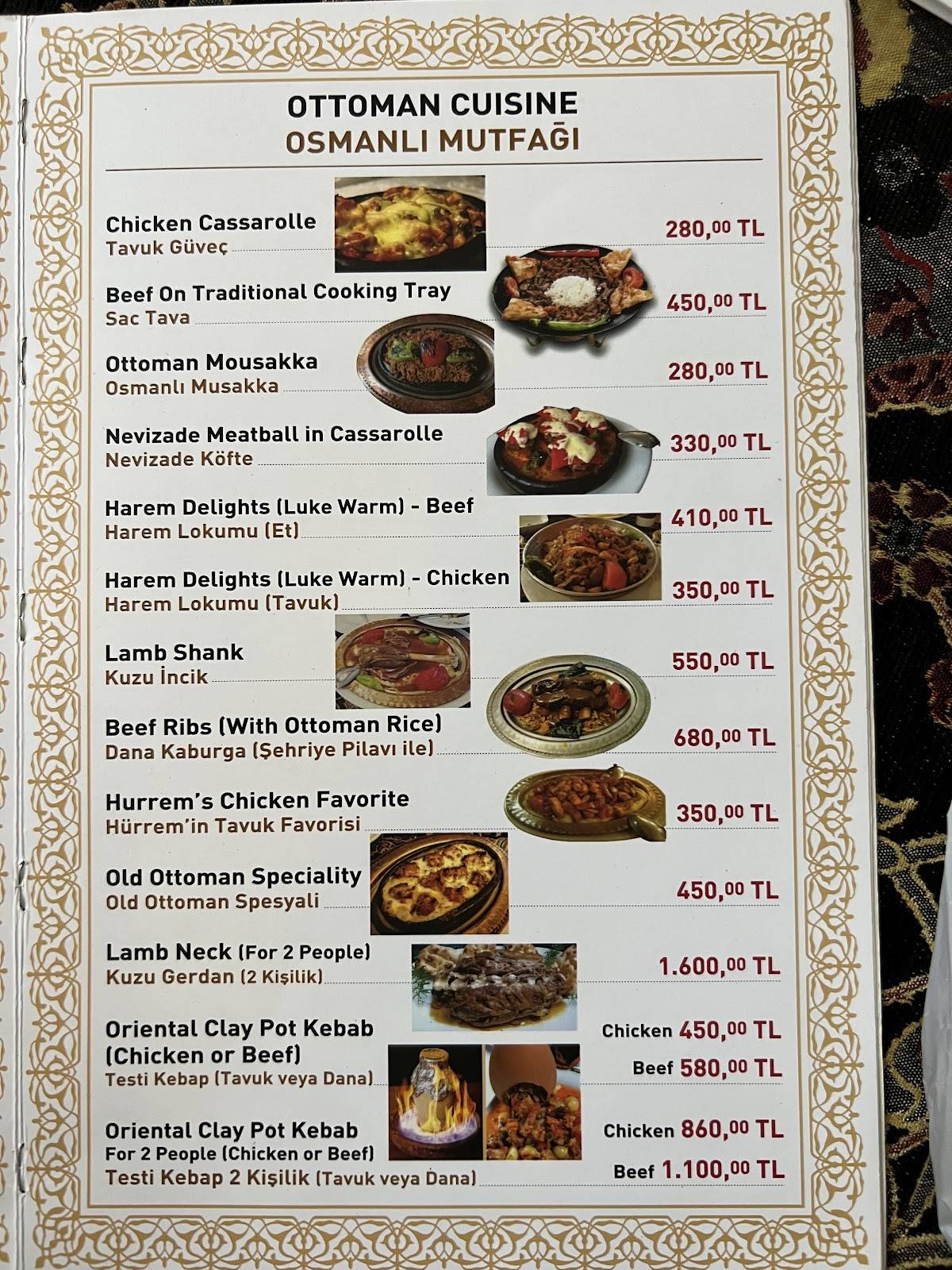 Menu at Old Ottoman Cafe & Restaurant, Istanbul, Cağaloğlu Hamamı Sk ...