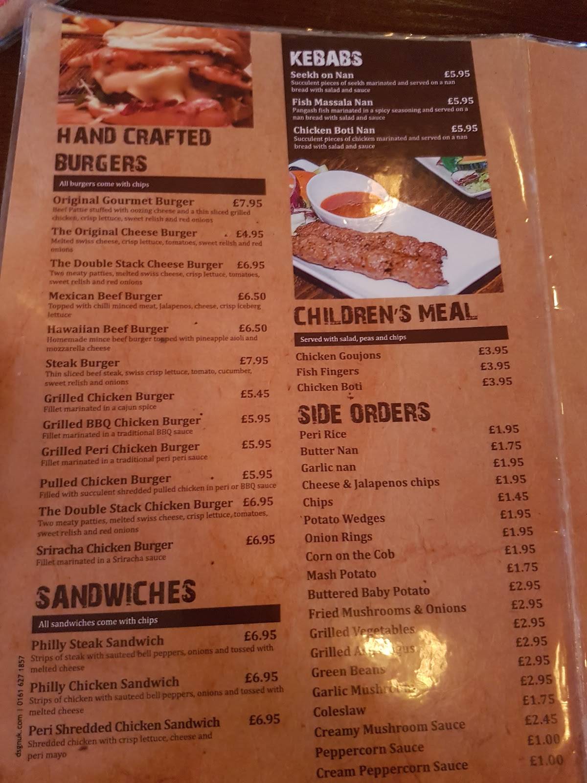 Menu at Gourmet steakhouse, Oldham