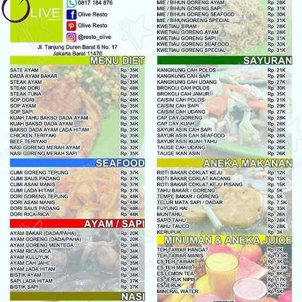 Menu at Olive Resto restaurant, Jakarta, Jl. Tanjung Duren Barat 6 No. 17