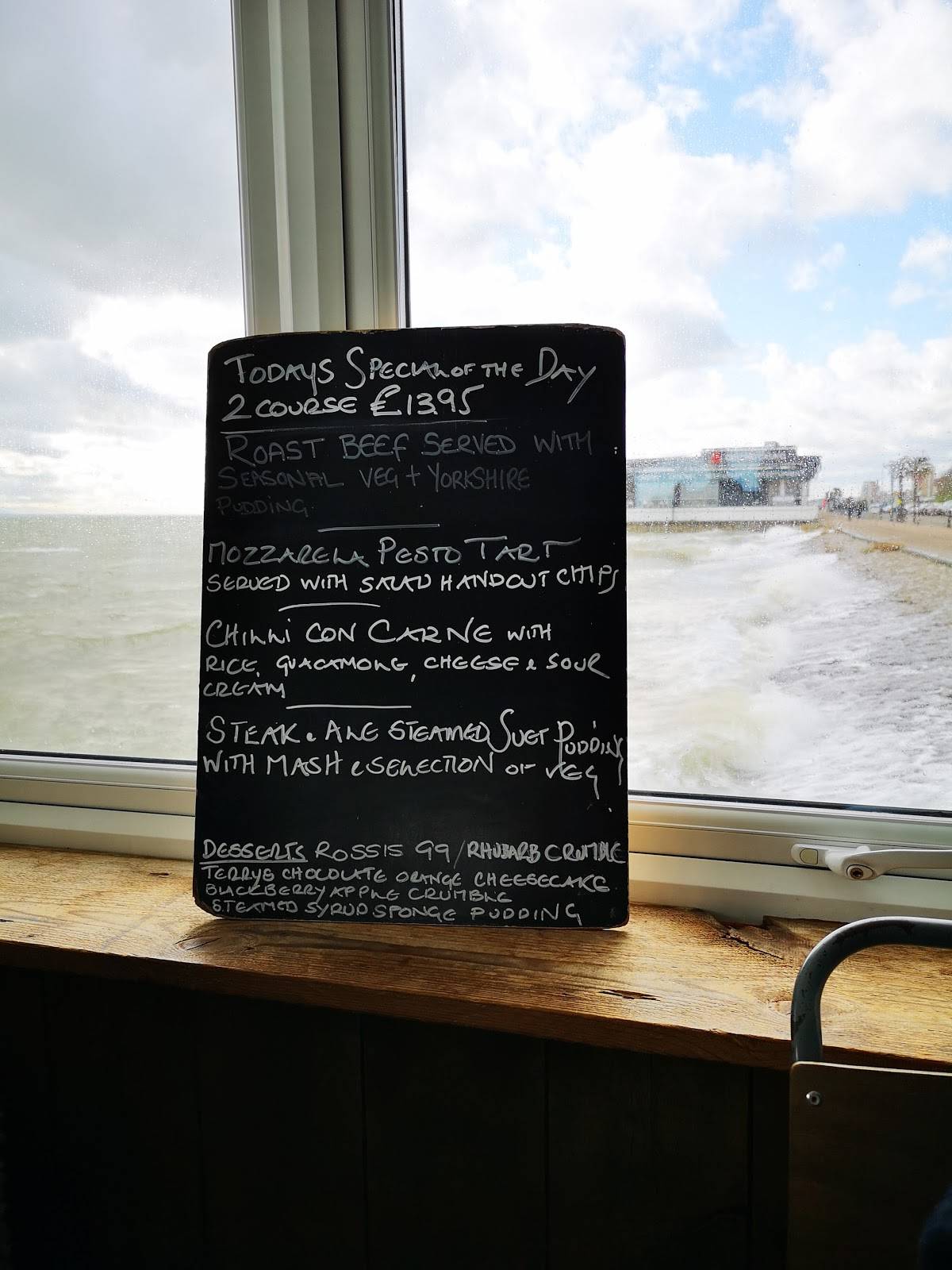 Menu at Oliver's on the Beach cafe, Southend-on-Sea
