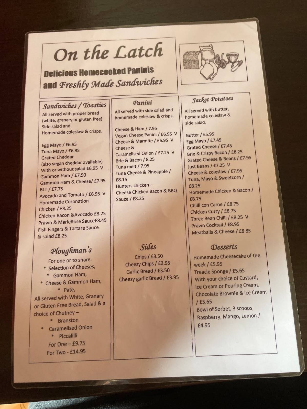 Menu at On The Latch restaurant, Mayland