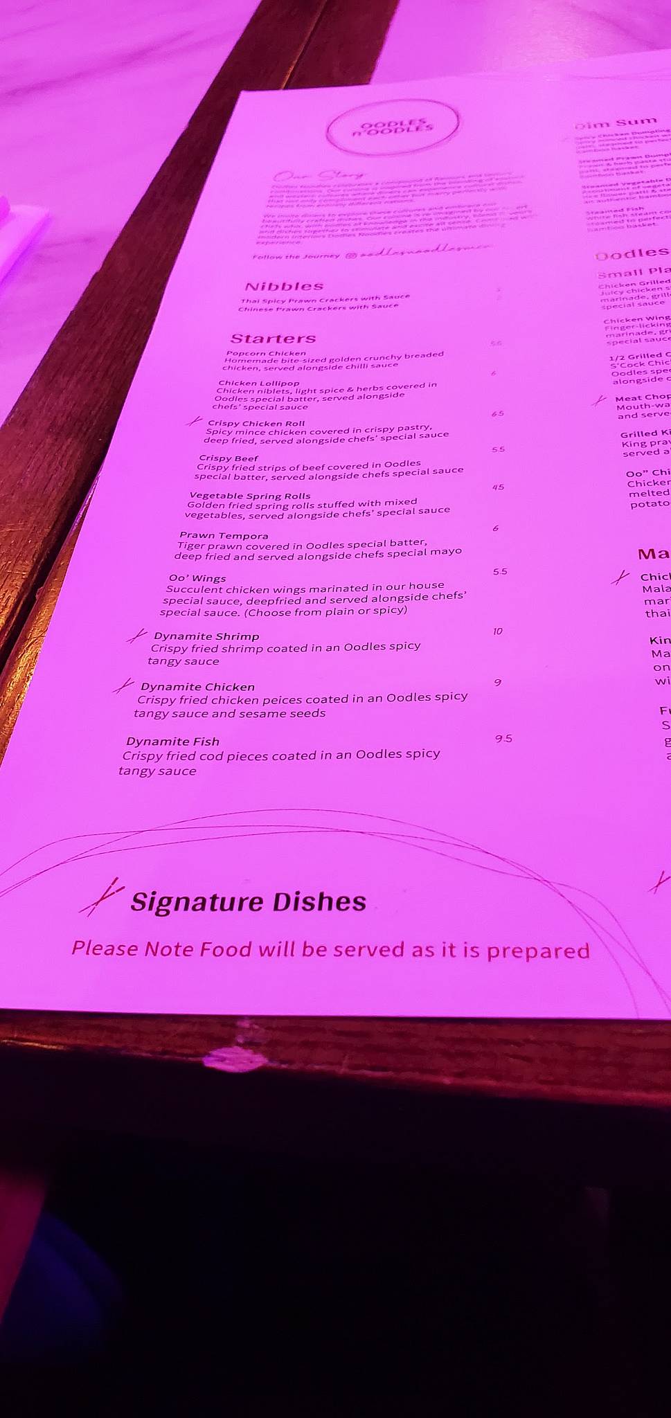 Menu at Oodles N’Oodles Restaurant Manchester, Manchester