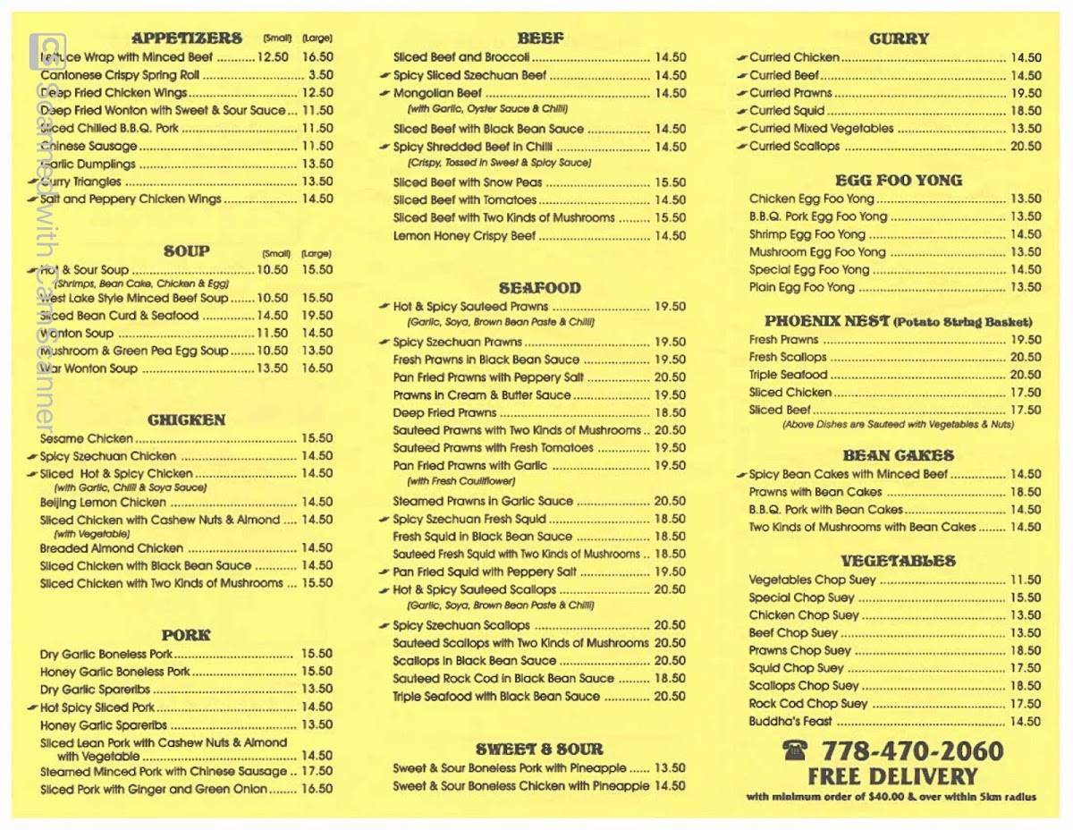 Menu at Oriental Express Restaurant, Kamloops, 8th St