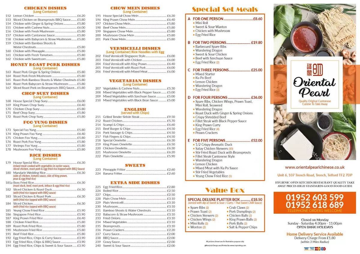 Menu at Oriental Pearl fast food, Telford