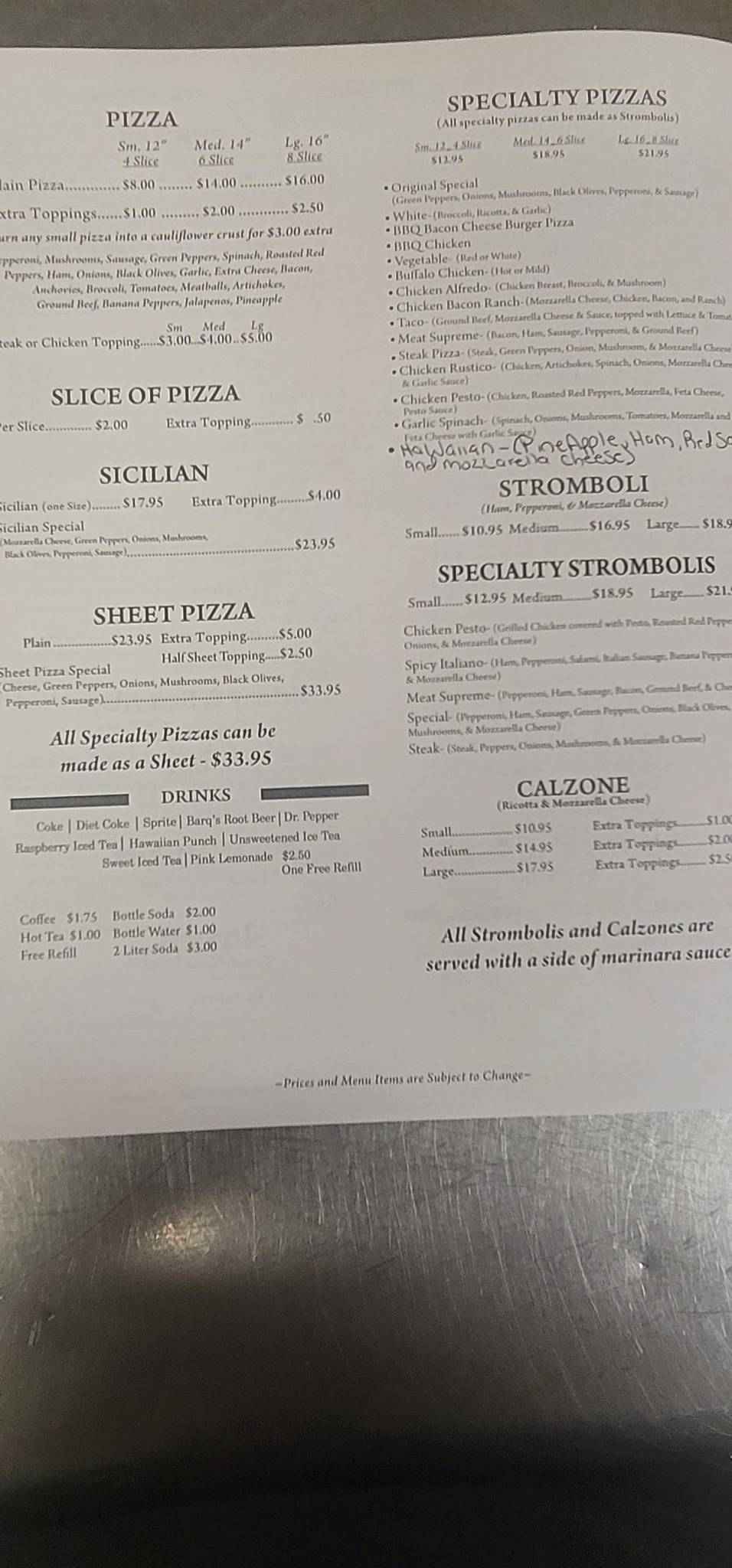 Menu at Original Italian Pizza pizzeria, Towanda