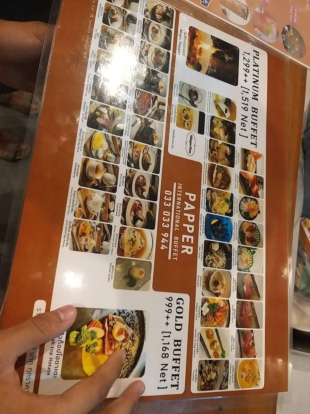 Carta del restaurante PAPPER International Buffet, Bang Phra