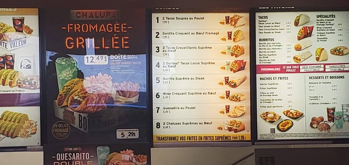 Menu au PFK fast food, Montréal, Boulevard Cote Vertu Ouest