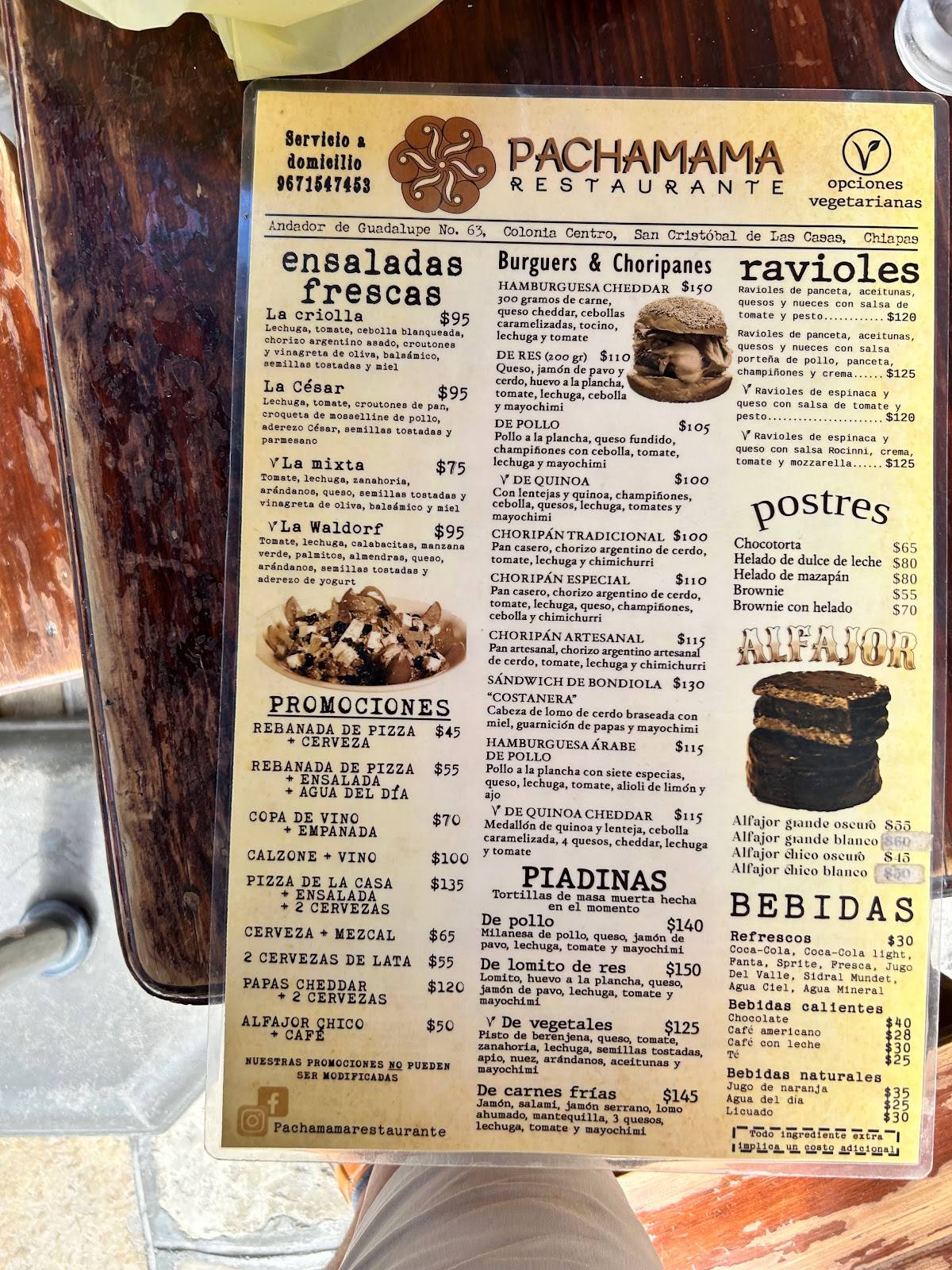 Carta de Pachamama Restaurante, San Cristóbal de las Casas