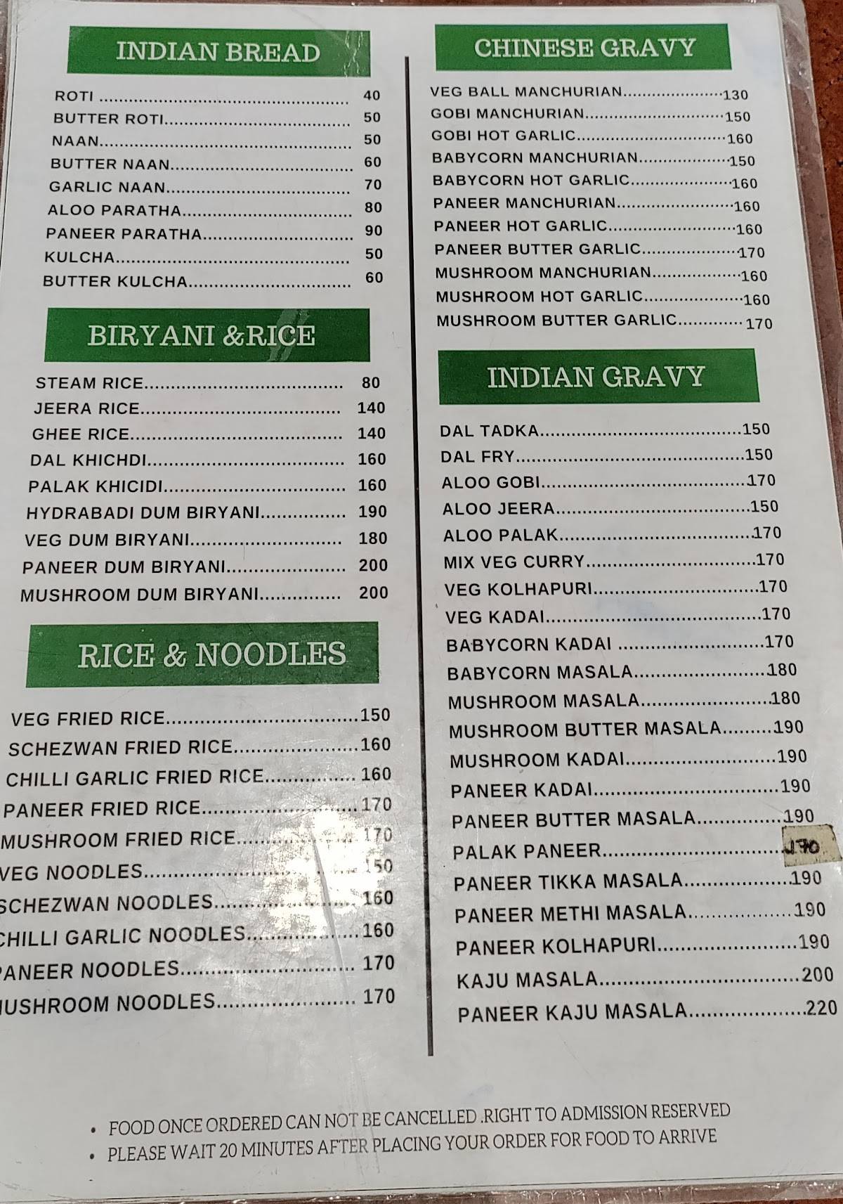 Menu at Pai Tiffins Mangalore, Mangaluru