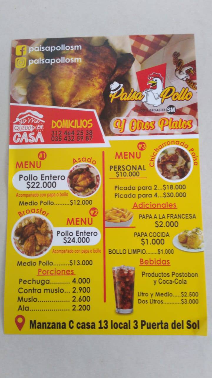 Carta del restaurante Paisa Pollo Asado & Broaster, Santa Marta