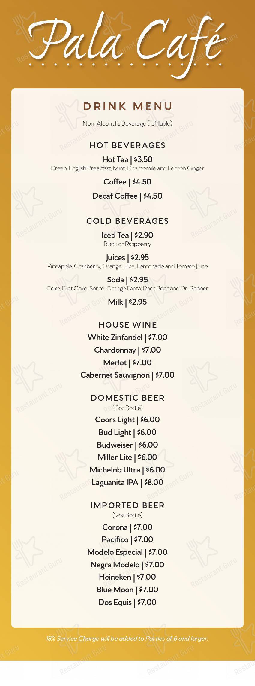 Menu at Pala Cafe, Pala