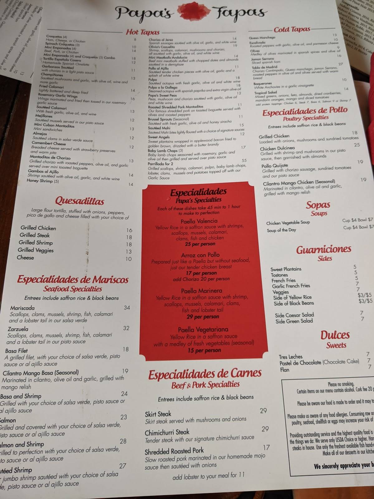 Menu at Papa's Tapas pub & bar, Delray Beach