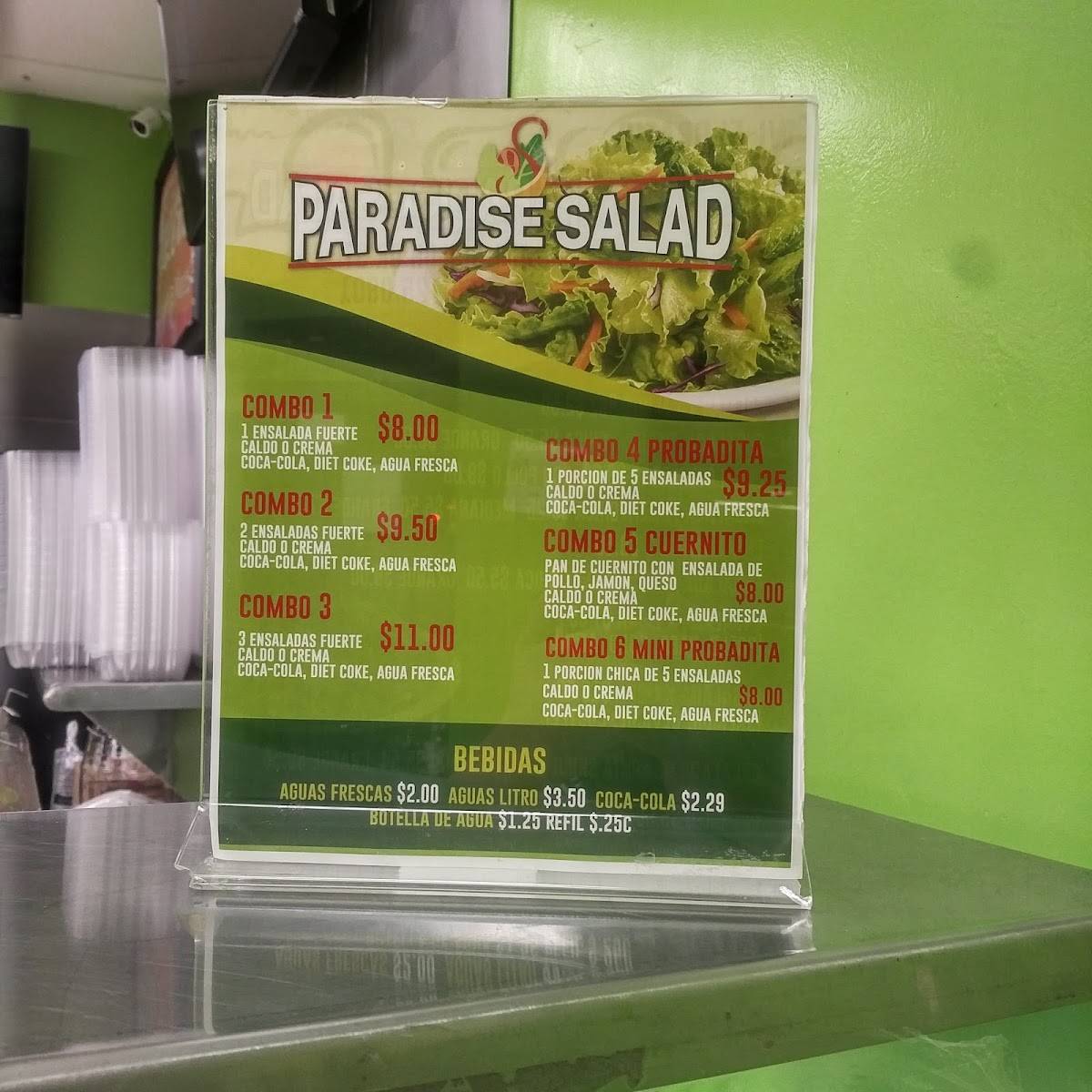 Menu at Paradise Salad restaurant, Laredo, 401 Shiloh Dr