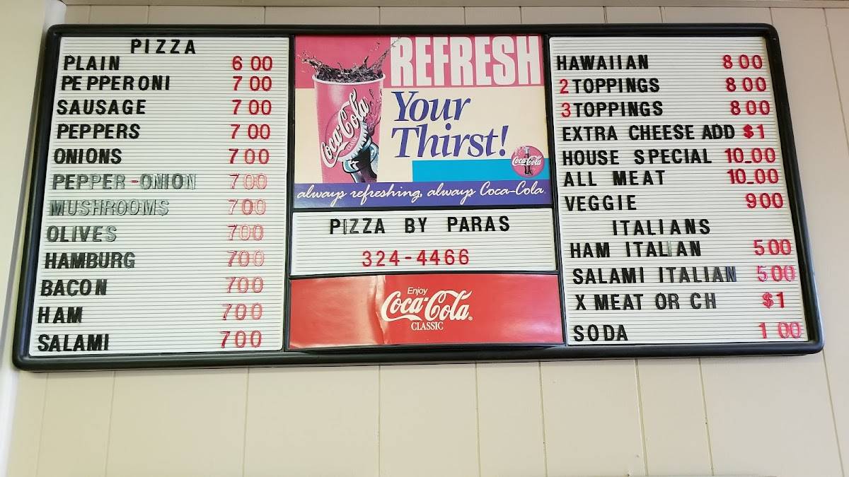 Menu at Paras Pizza pizzeria, Sanford