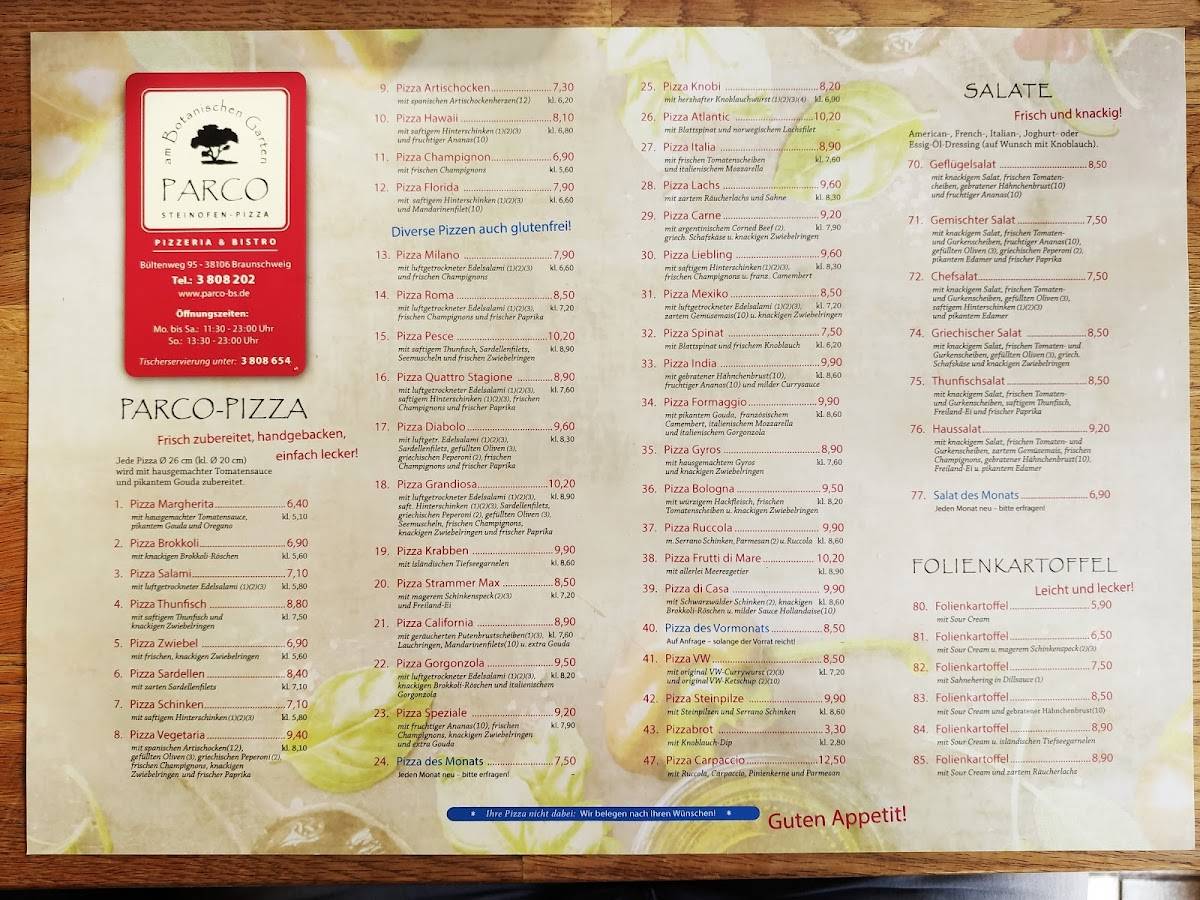 Speisekarte von Parco pizza, Braunschweig