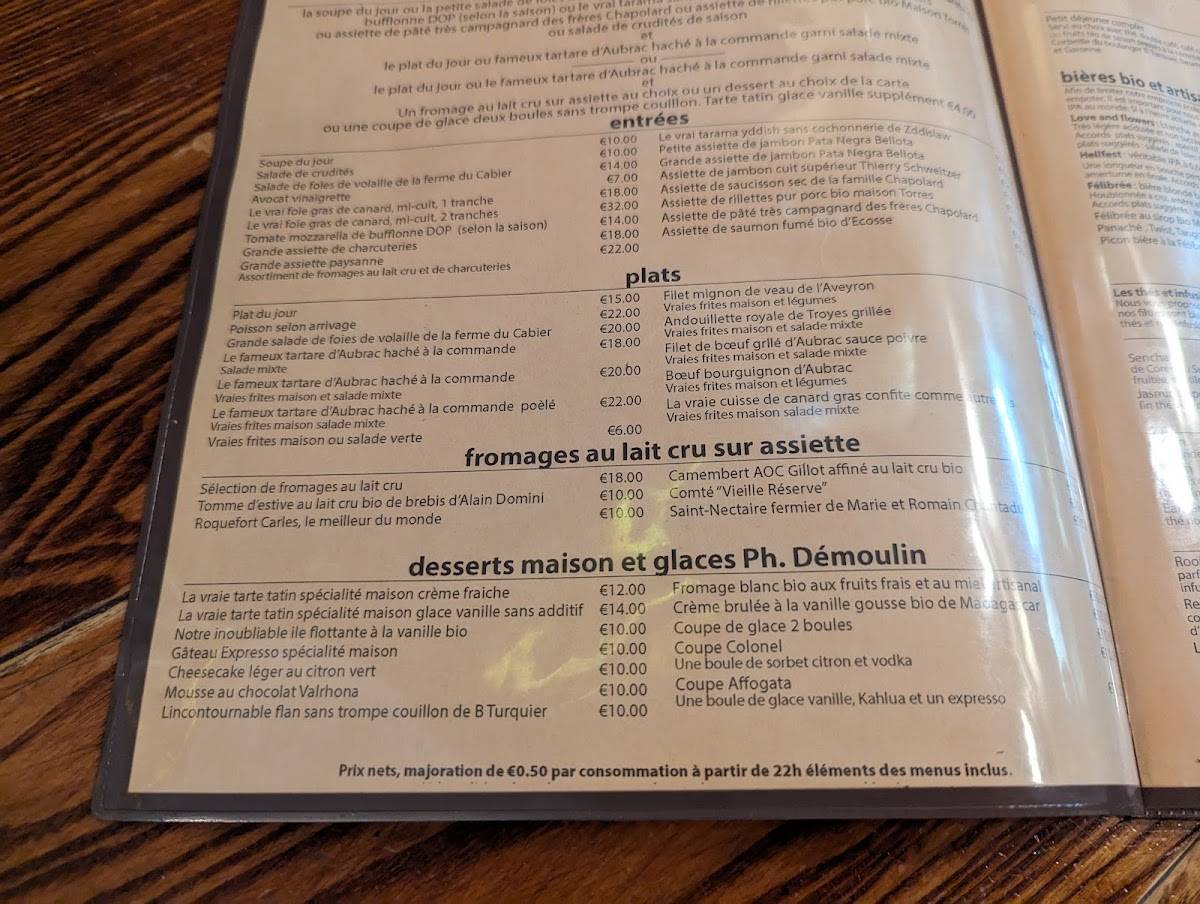 Menu at Au Petit Fer à Cheval restaurant, Paris