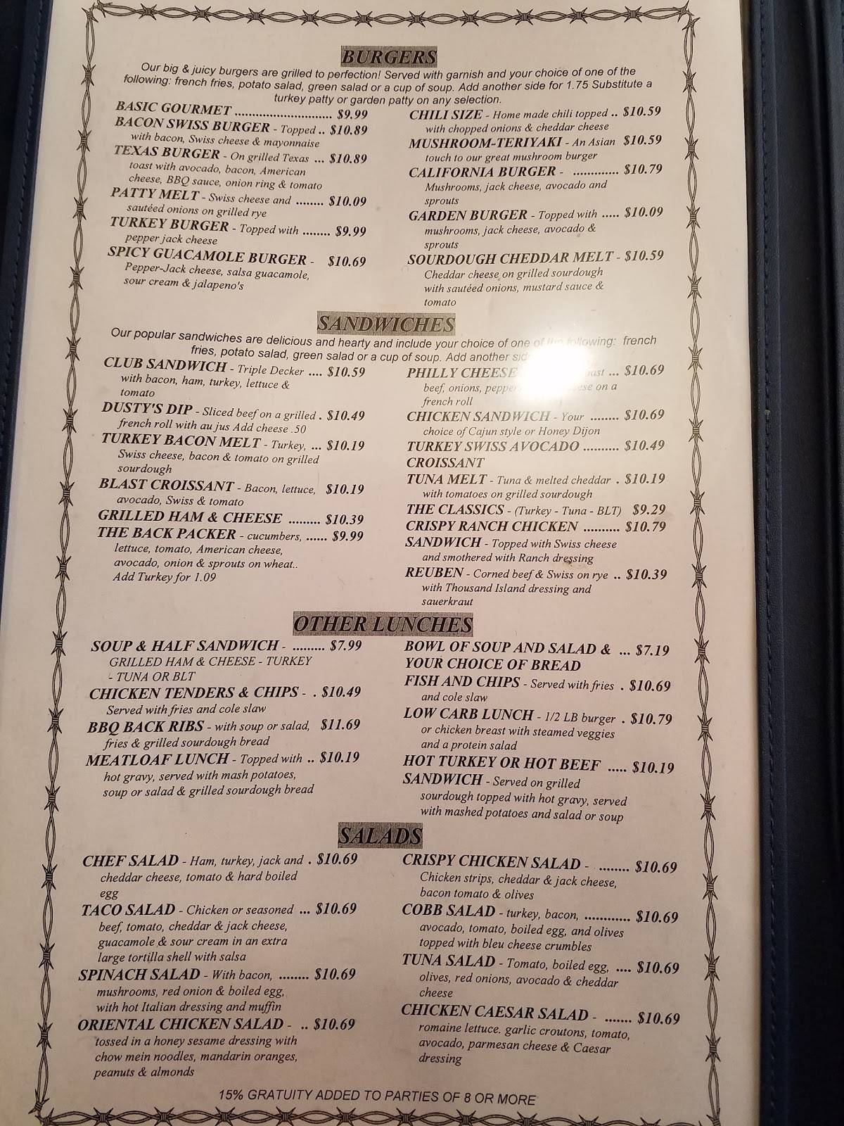 Menu at Yosemite Station restaurant, Merced