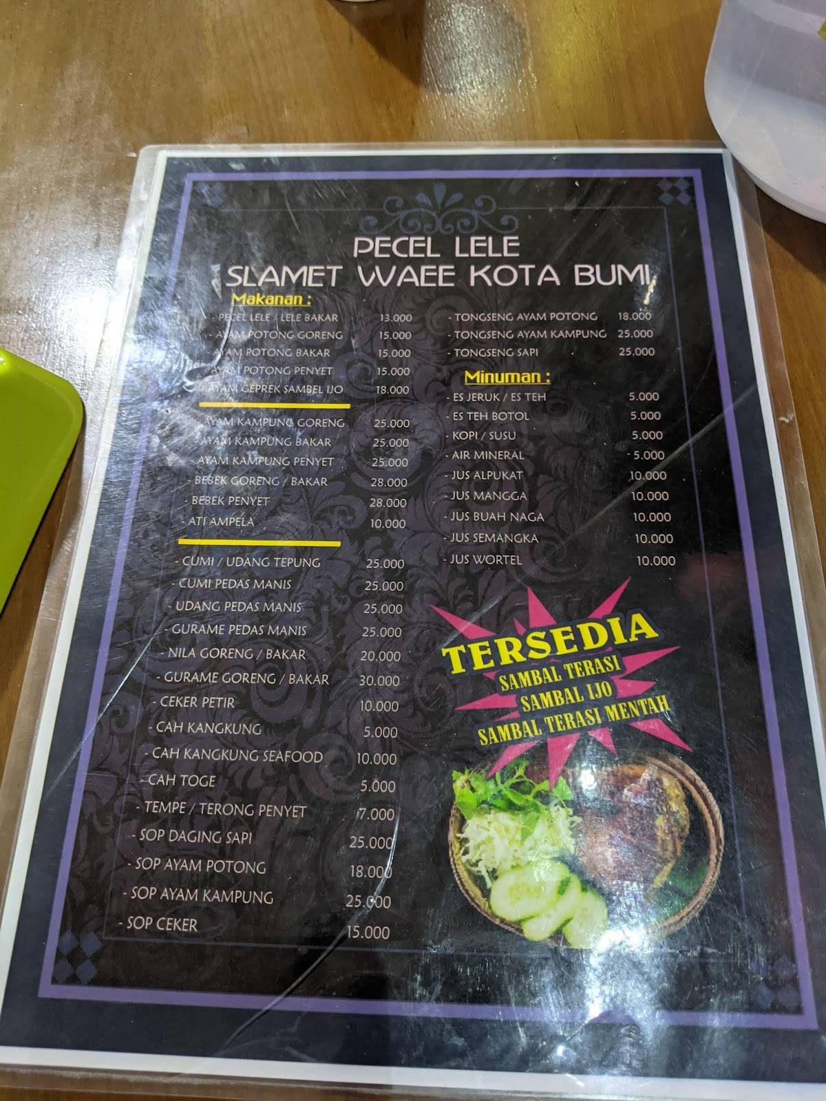 Menu at Pecel Lele Slamet Waeee #6 restaurant, Kotabumi