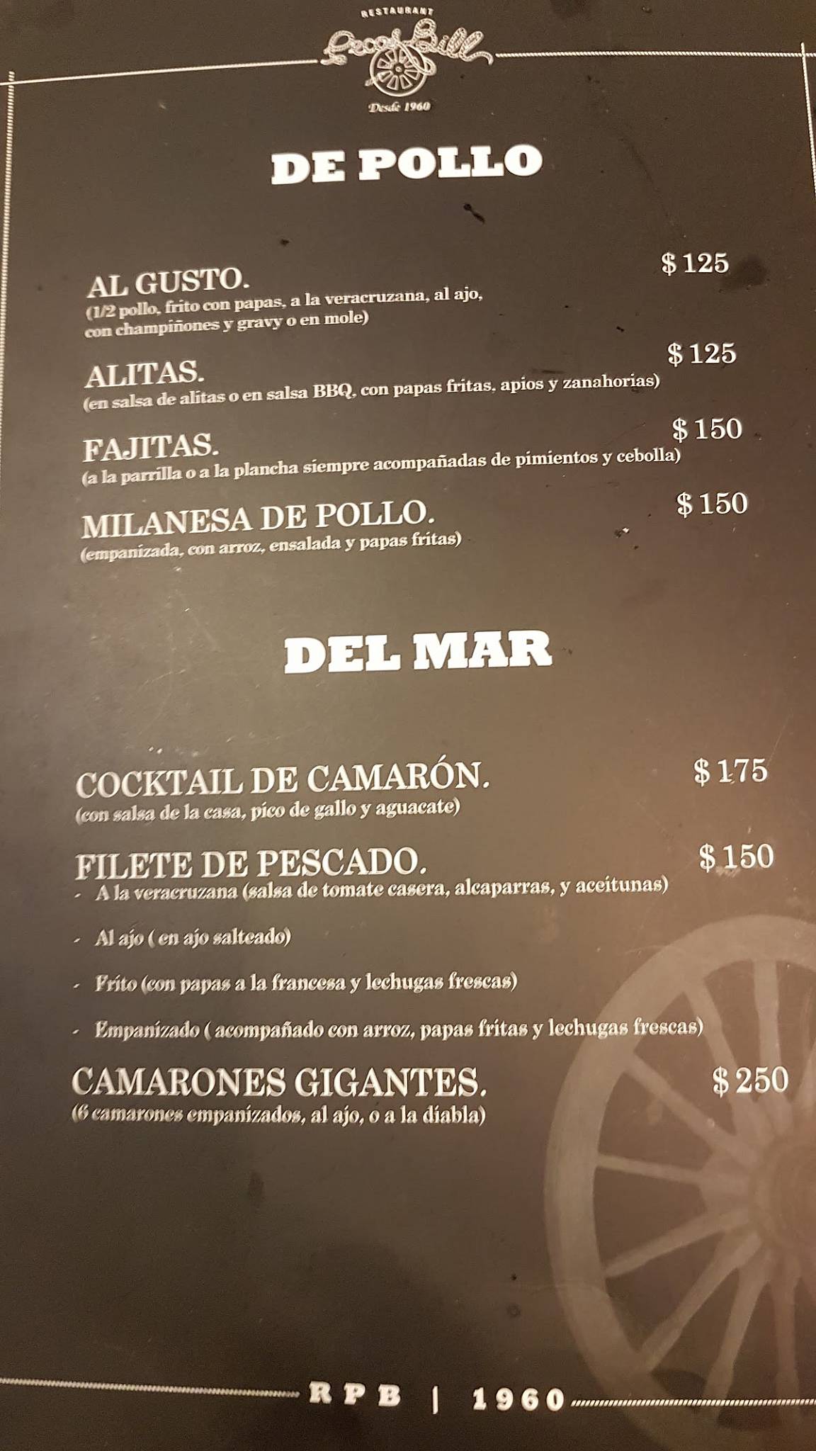 Carta del restaurante Pecos Bill, Guadalupe, Av. Miguel Alemán 202