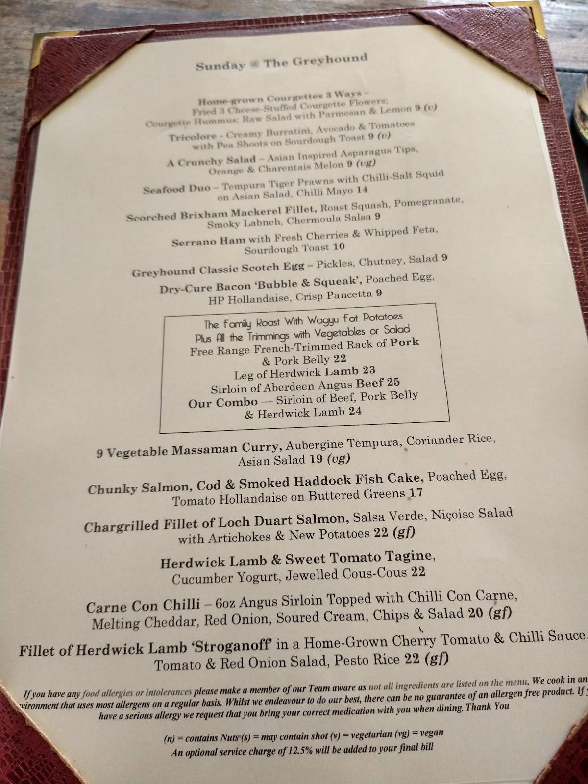 Menu at AWT's The Greyhound on Gallowstree pub & bar, Rotherfield ...