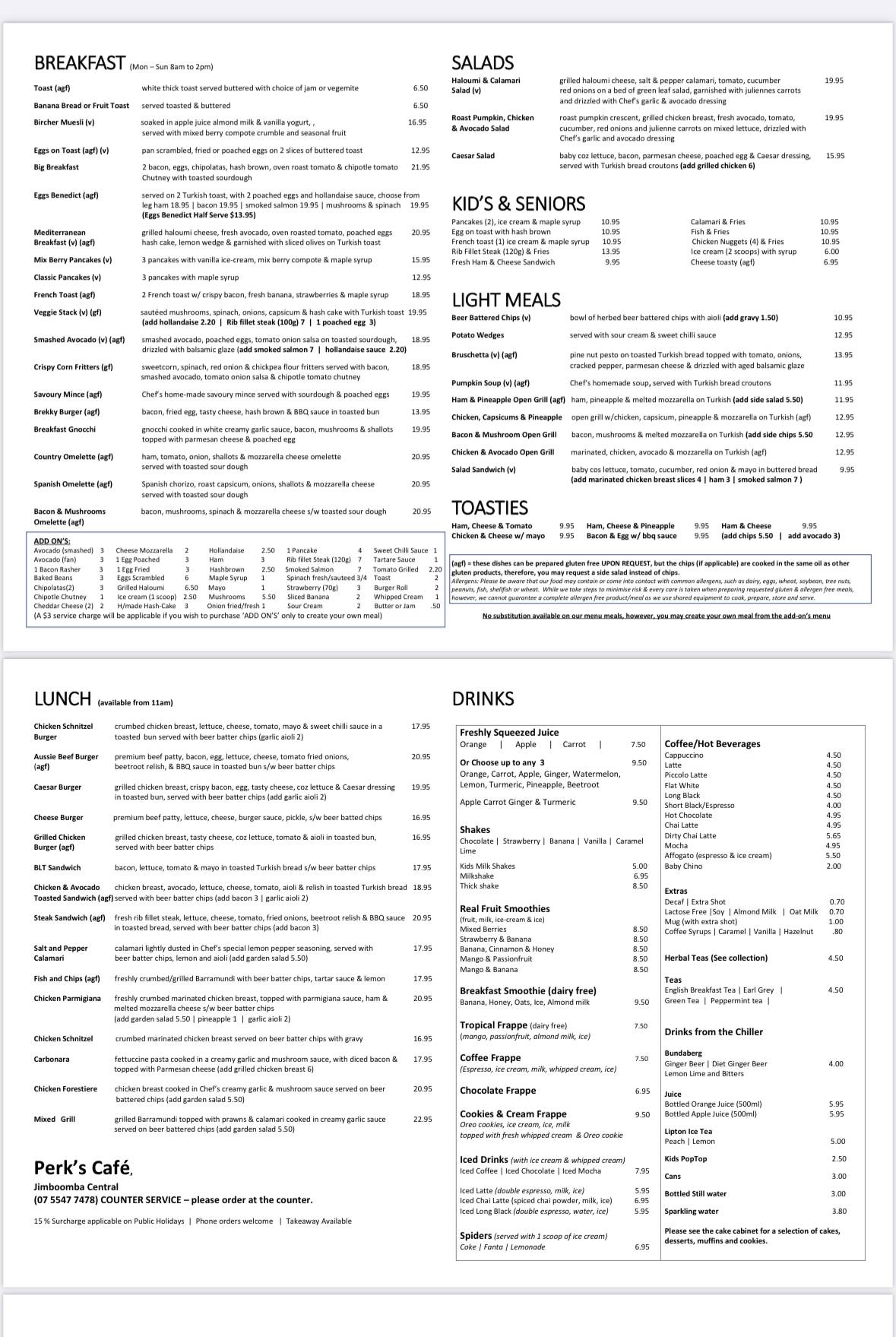 Menu at Perks Cafe, Jimboomba, Jimboomba Central Shopping Centre 29