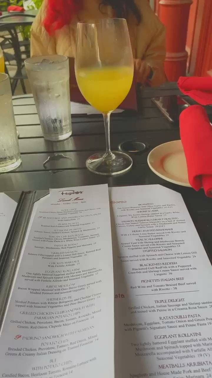 Menu at Pignetti's restaurant, Temple