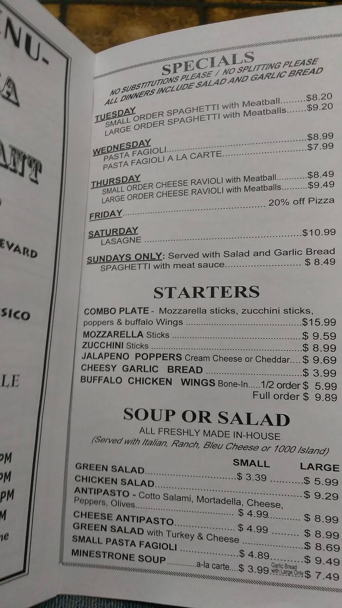 Menu at Pina Pizza House pizzeria, Downey