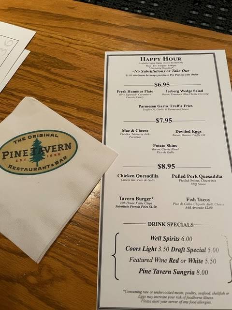 Menu at Pine Tavern Restaurant, Bend