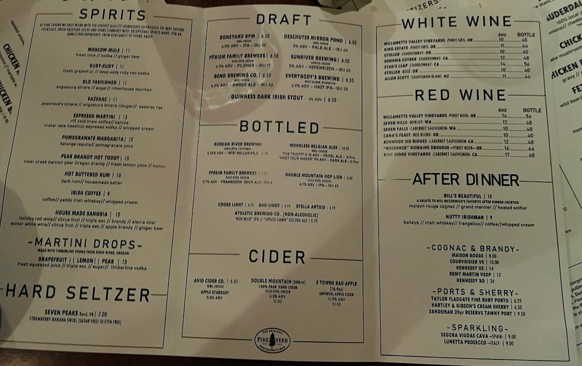 Menu at Pine Tavern Restaurant, Bend
